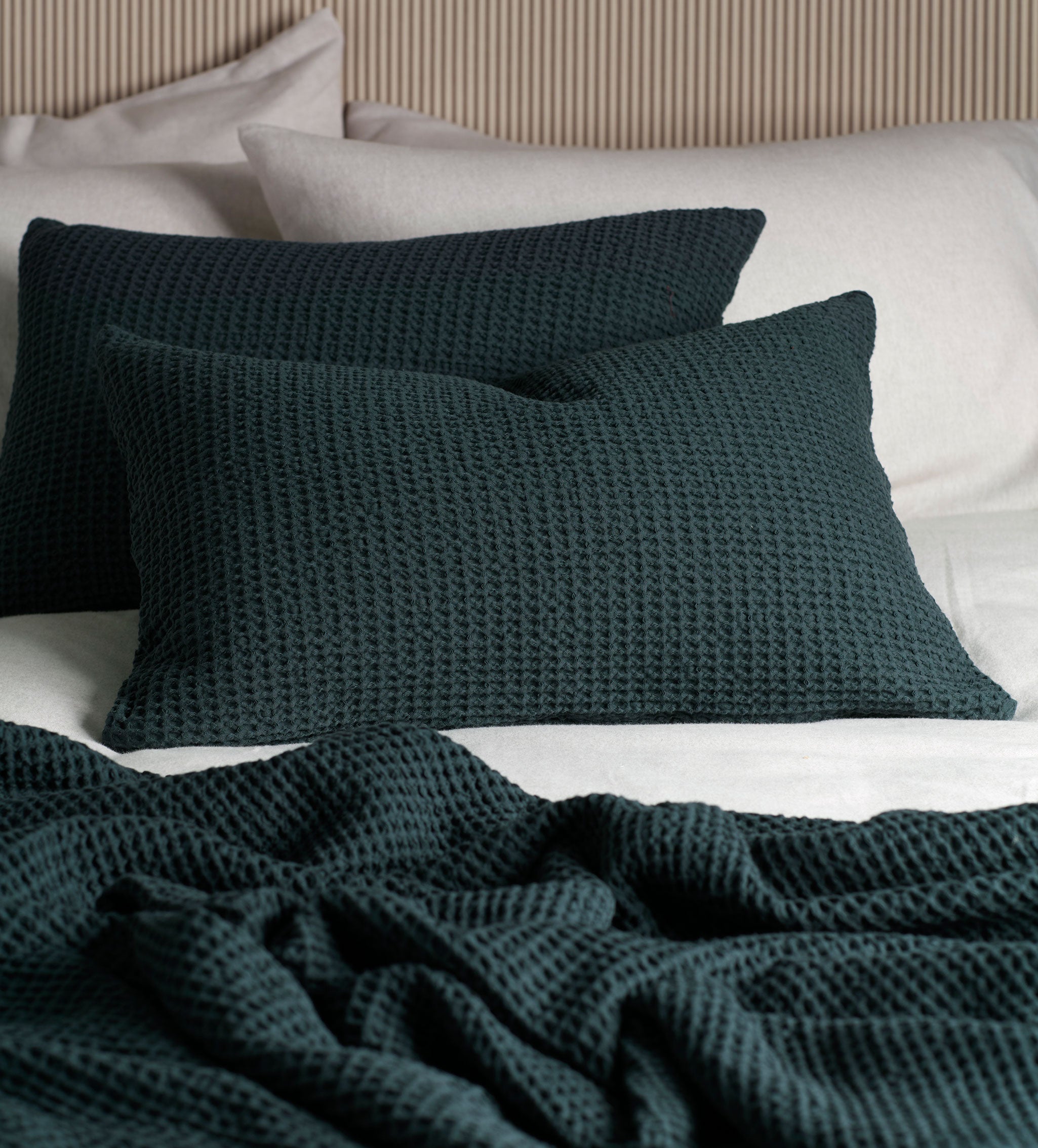 Darkest Spruce Big Waffle 100% Cotton Cushion Cover | Secret Linen Store