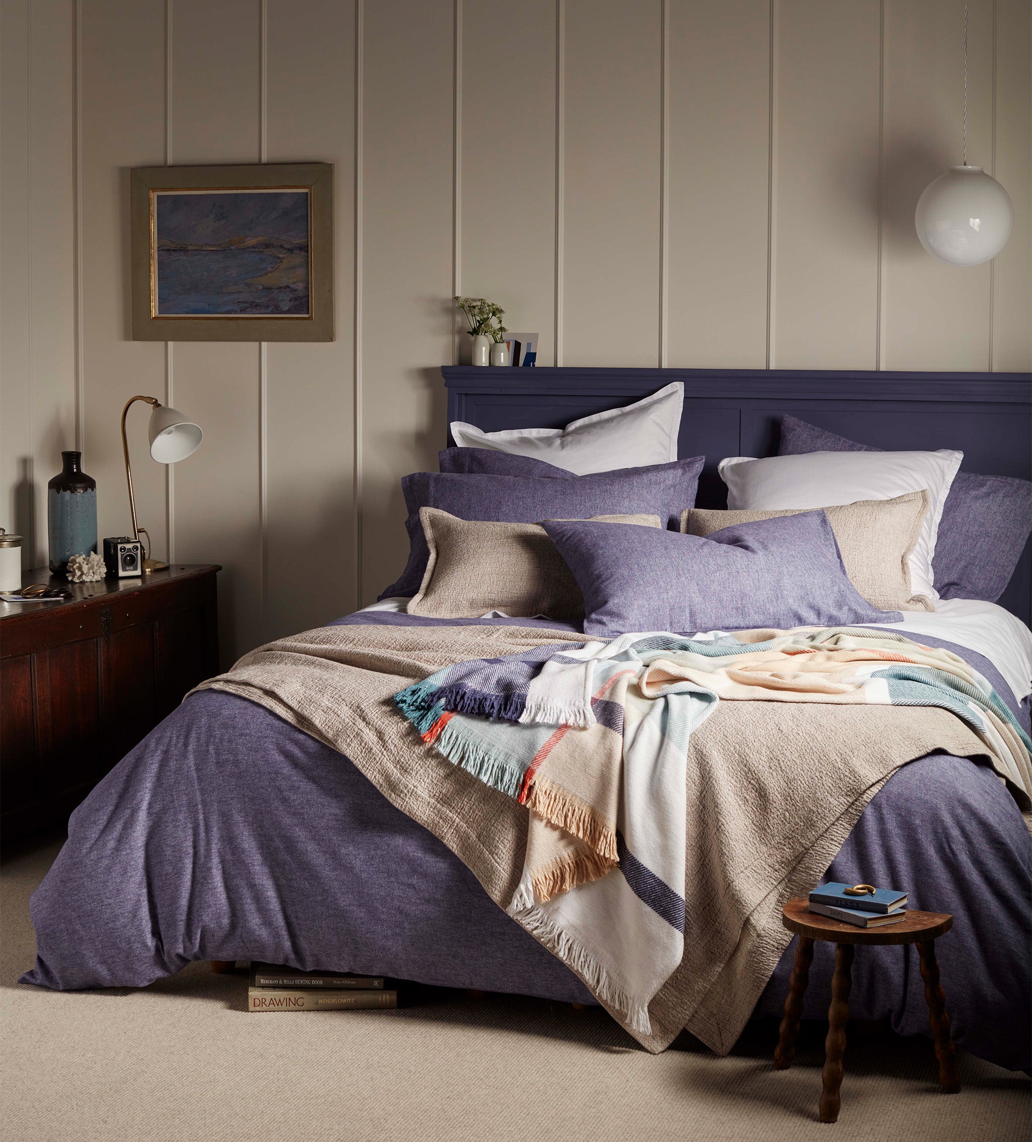Navy Henry Brushed 100% Organic Cotton Bed Linen Set | Secret Linen Store