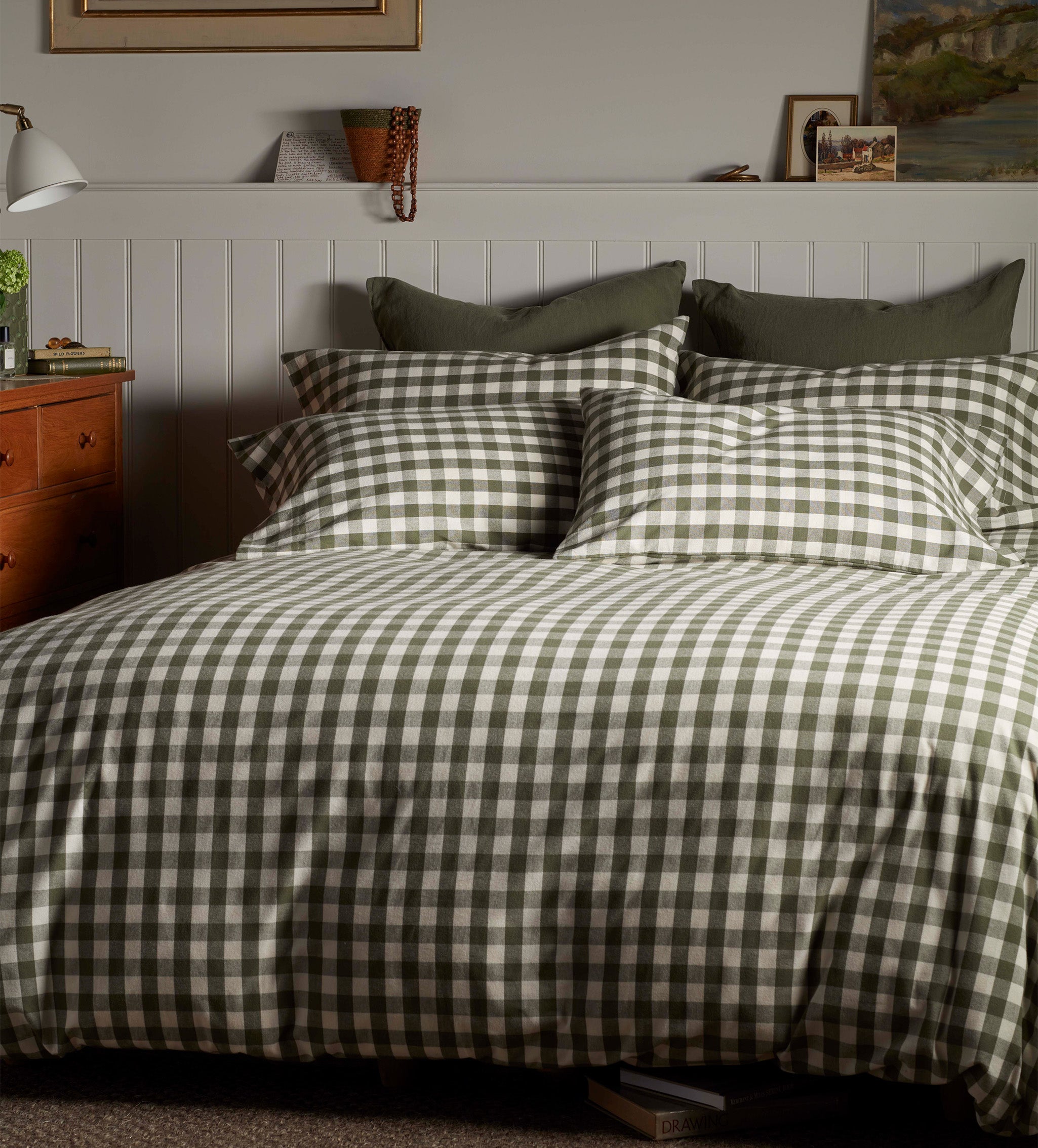 Olive Green Gilbert Gingham Cotton Duvet Cover | Secret Linen Store