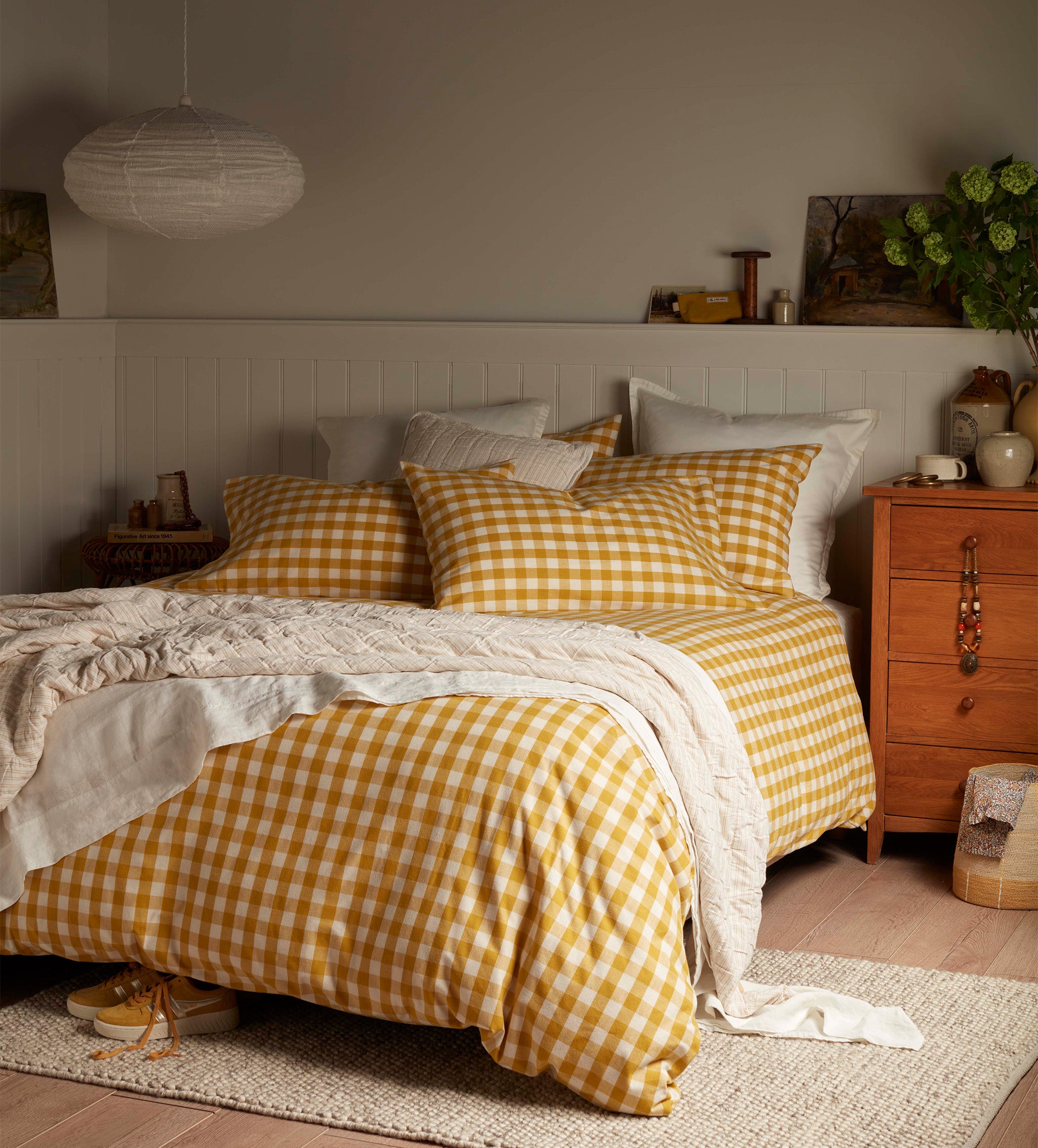 Saffron Gilbert Gingham Brushed Cotton Bed Linen Set | Secret Linen Store