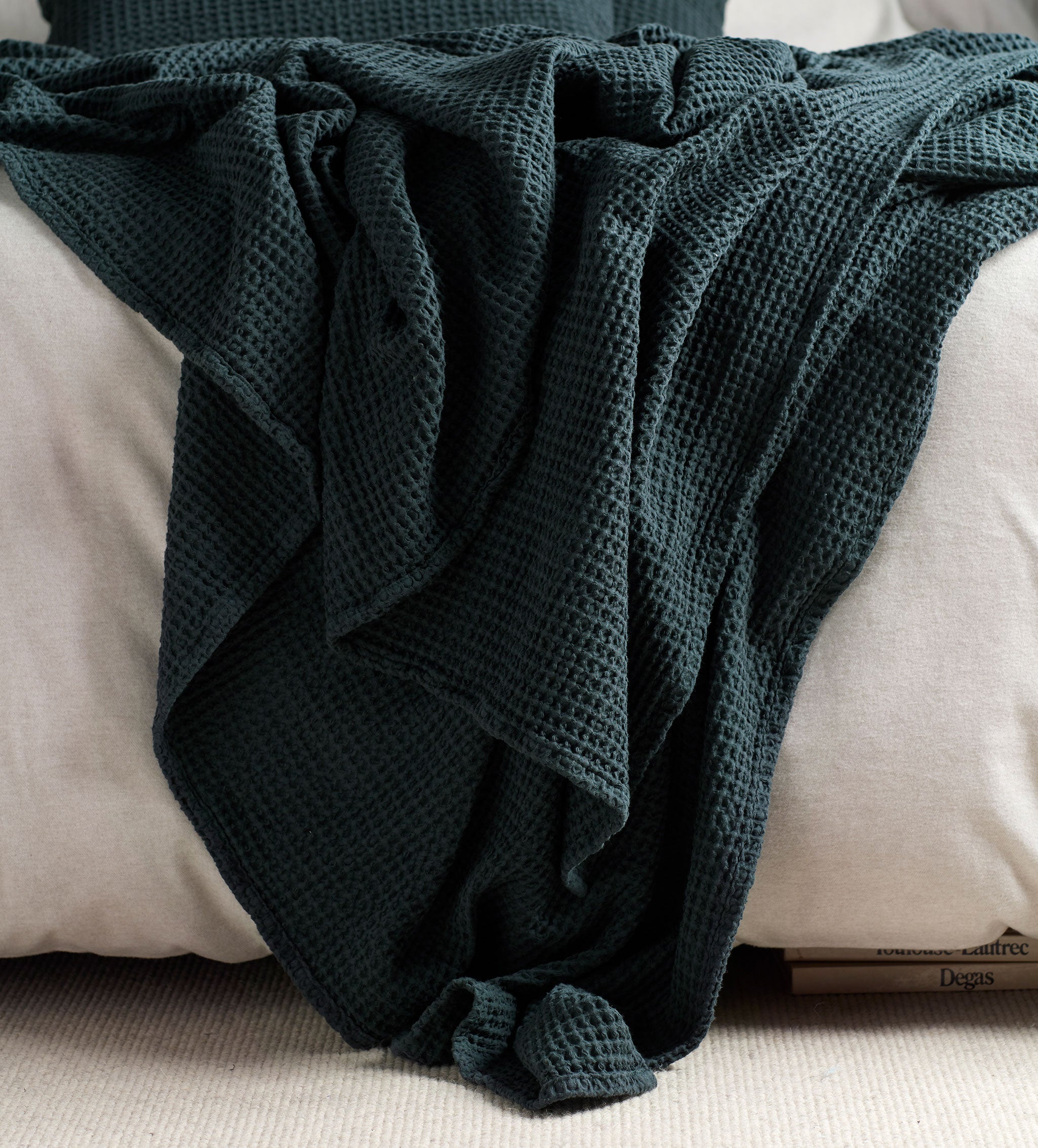 Darkest Spruce Big Waffle 100% Cotton Throw | Secret Linen Store