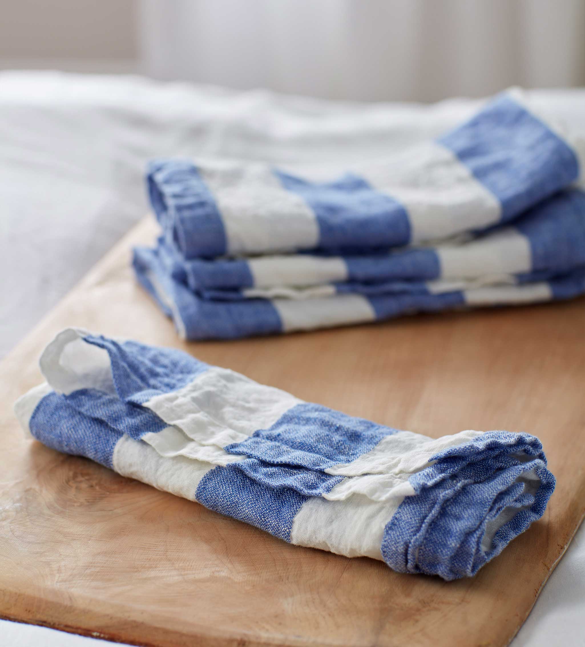 Cobalt Cora Wide Stripe 100% Linen Napkins | Secret Linen Store