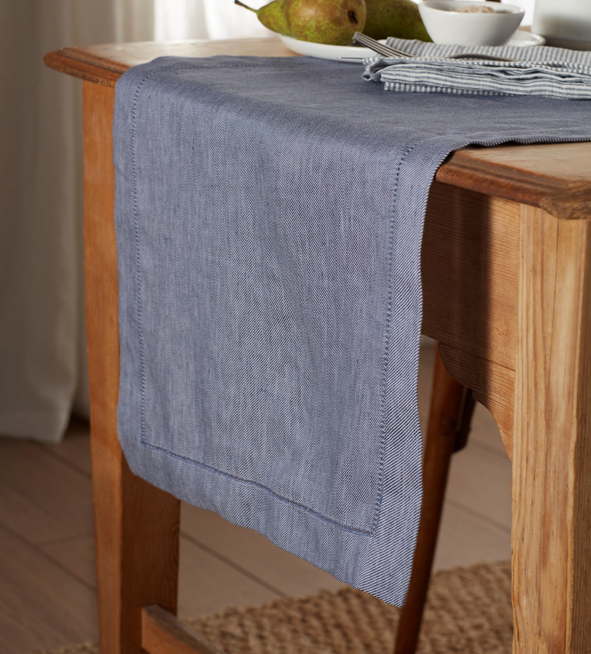 French Blue Cotton Linen Twill Table Runner | Secret Linen Store