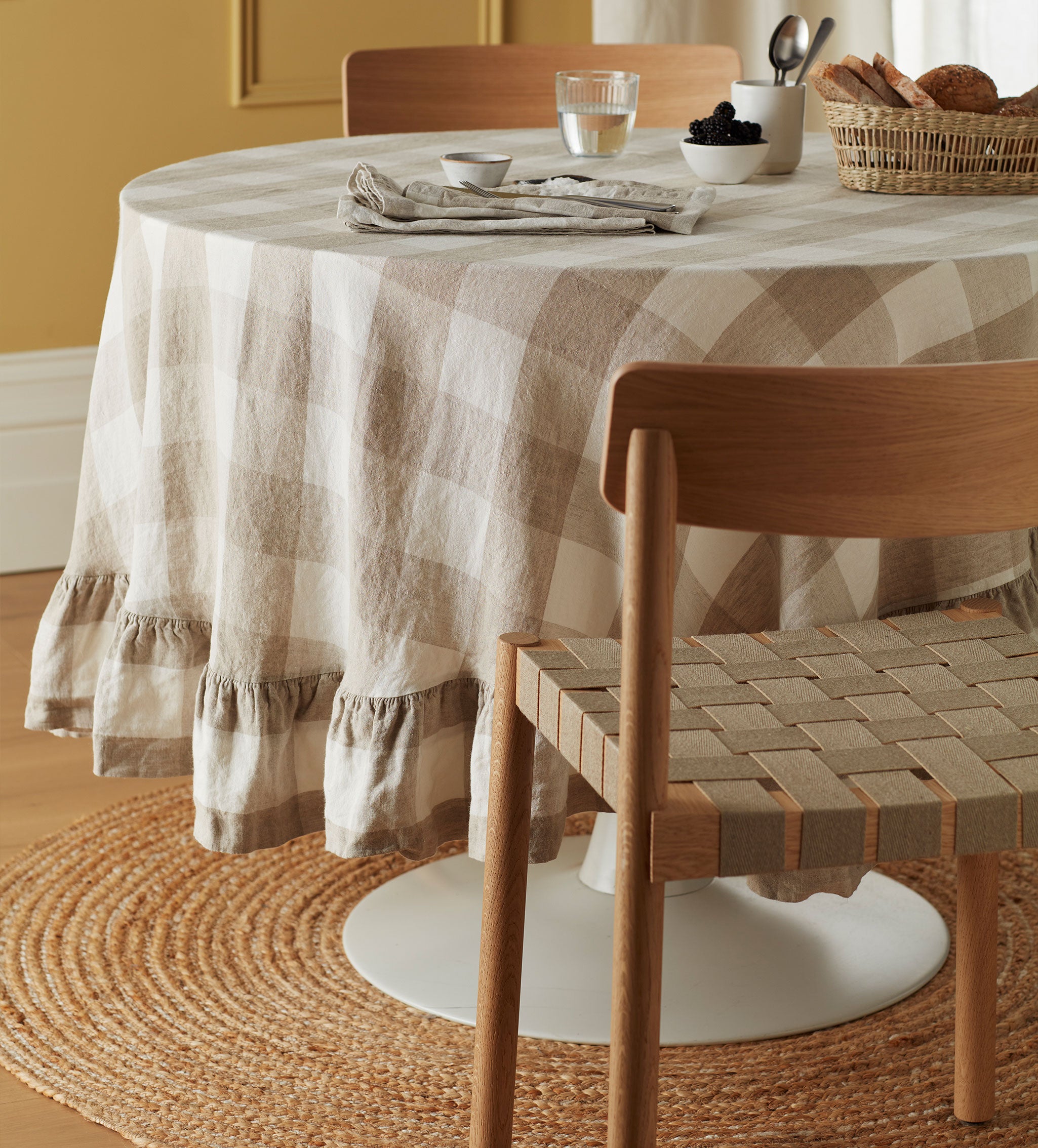 Gingham Linen Round Frill Tablecloth | Secret Linen Store