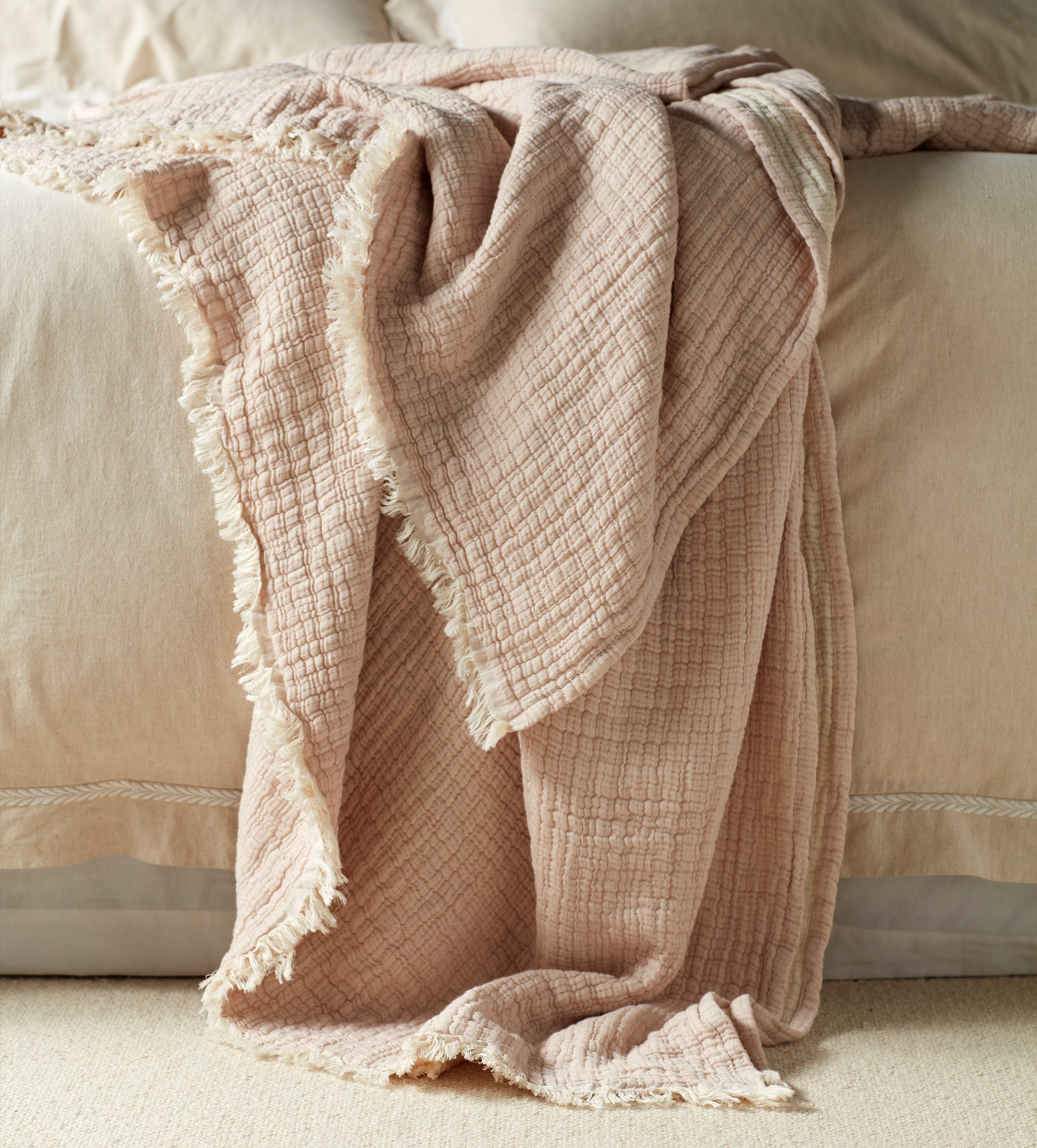 Dusty Pink Orla 100% Cotton Throw | Secret Linen Store