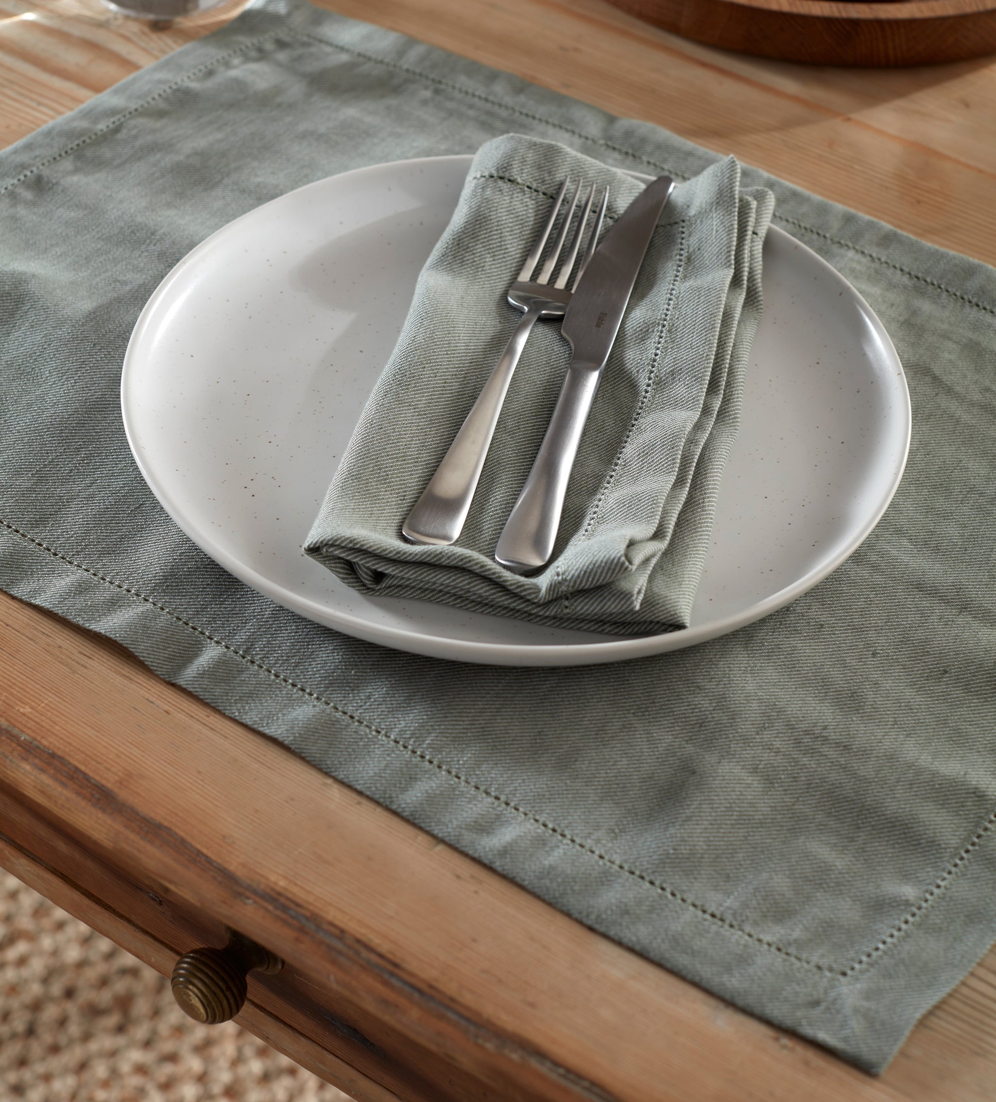 Olive Green Twill Cotton Linen Placemats | Secret Linen Store