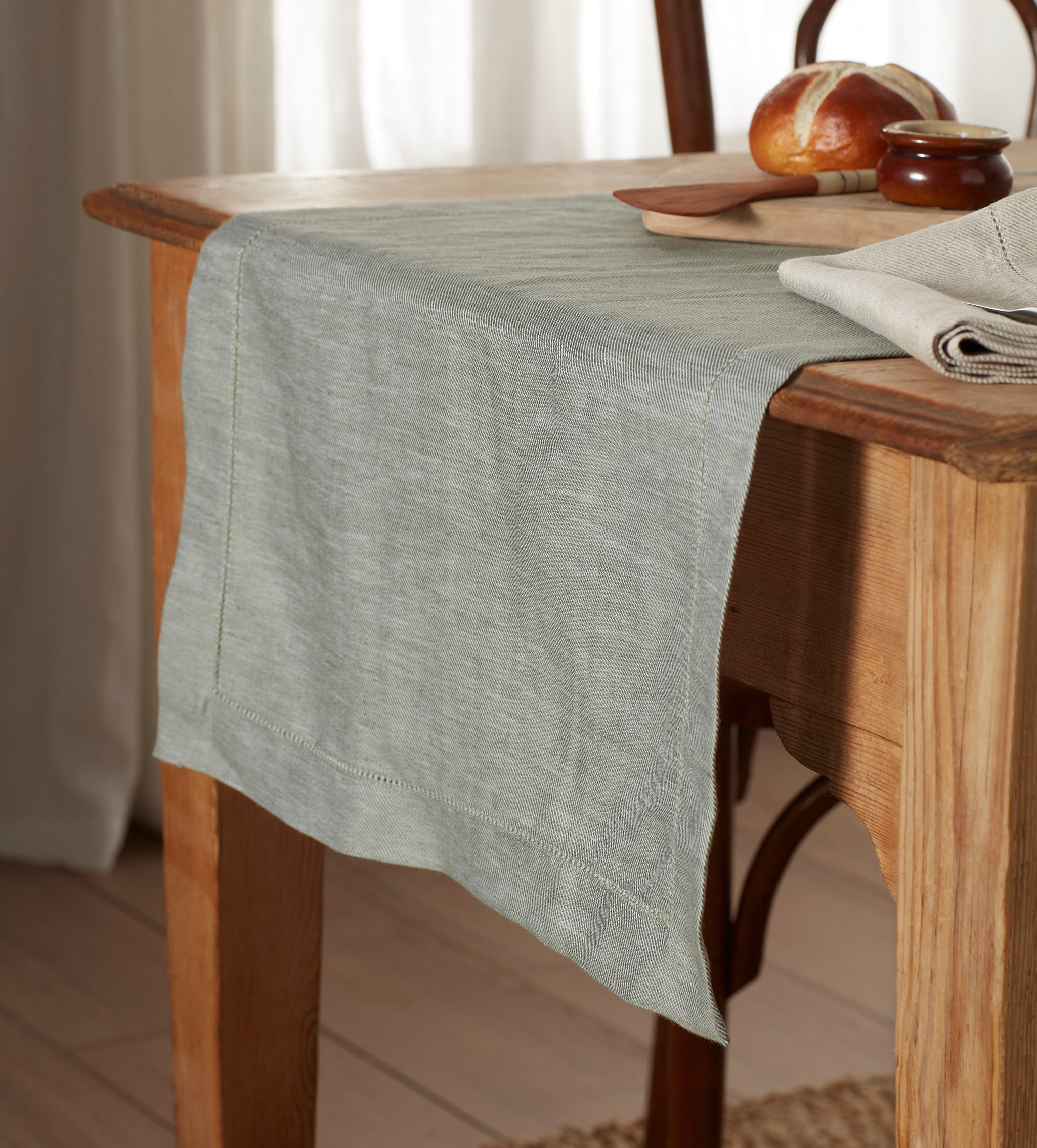 Olive Green Twill Cotton Linen Table Runner | Secret Linen Store