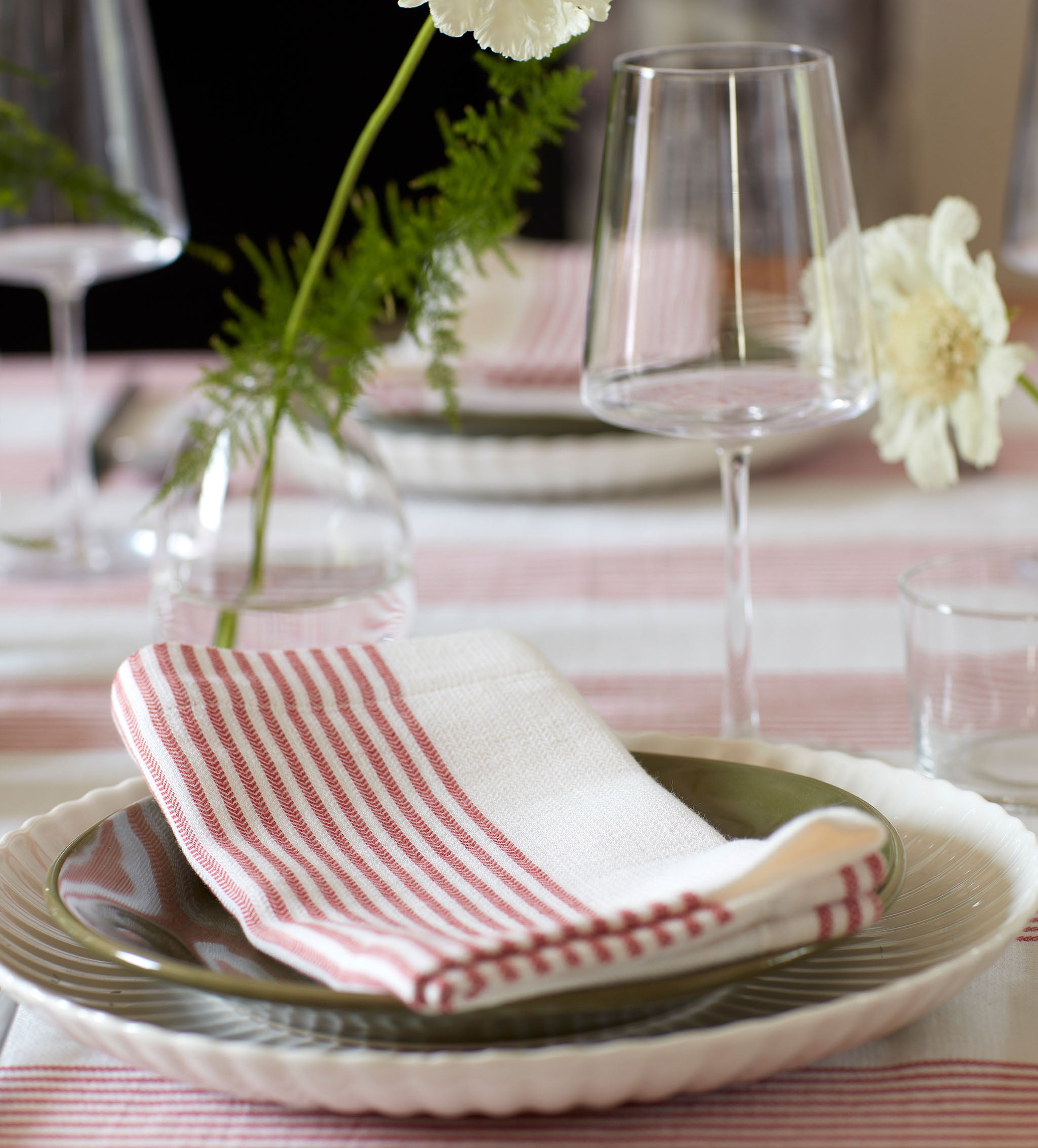 Red Ticking Stripe Cotton Linen Napkins | Secret Linen Store