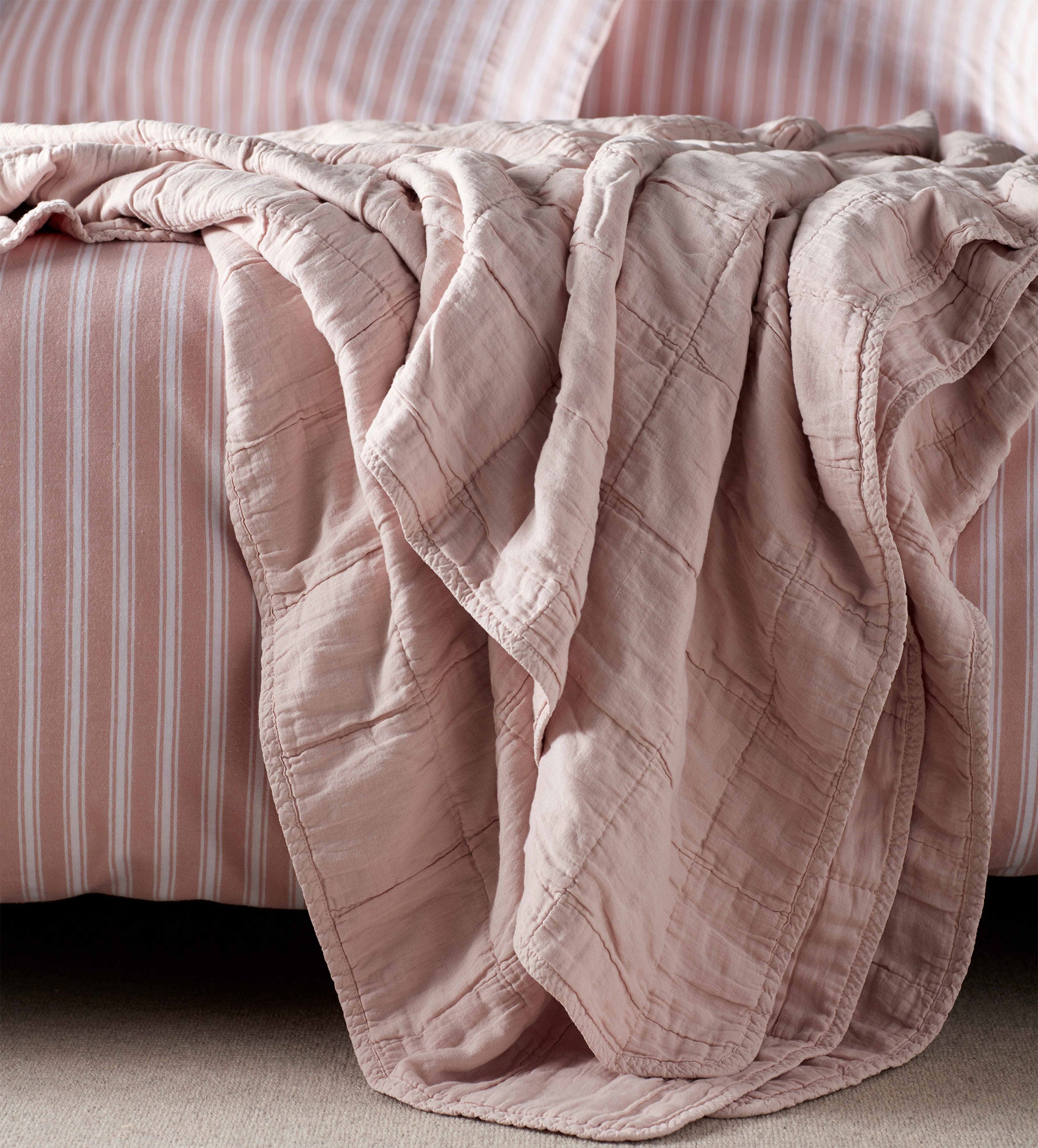 Blush Pink Finn 100% Cotton Quilted Throw | Secret Linen Store