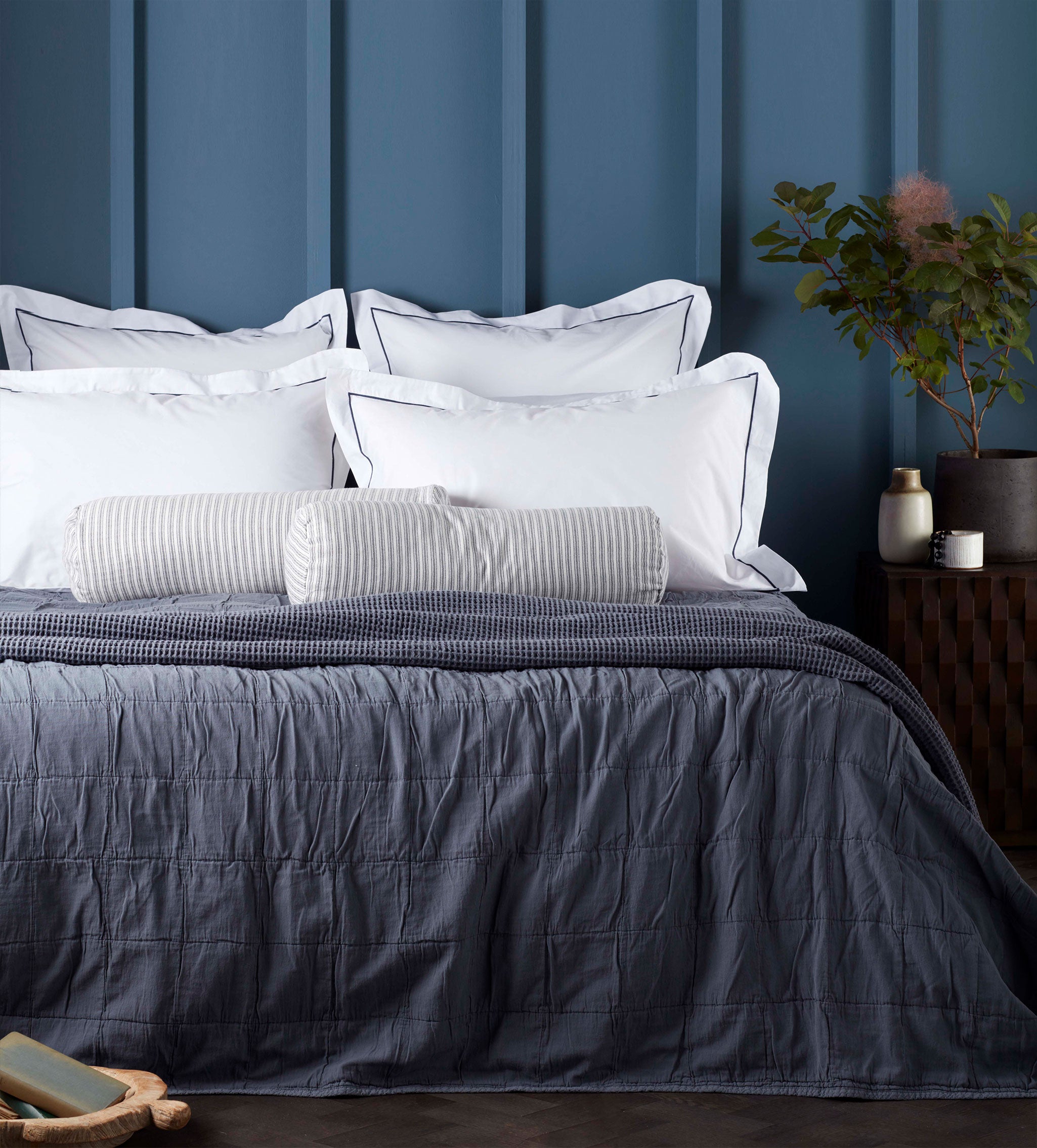 French Blue Finn 100% Cotton Quilted Throw | Secret Linen Store