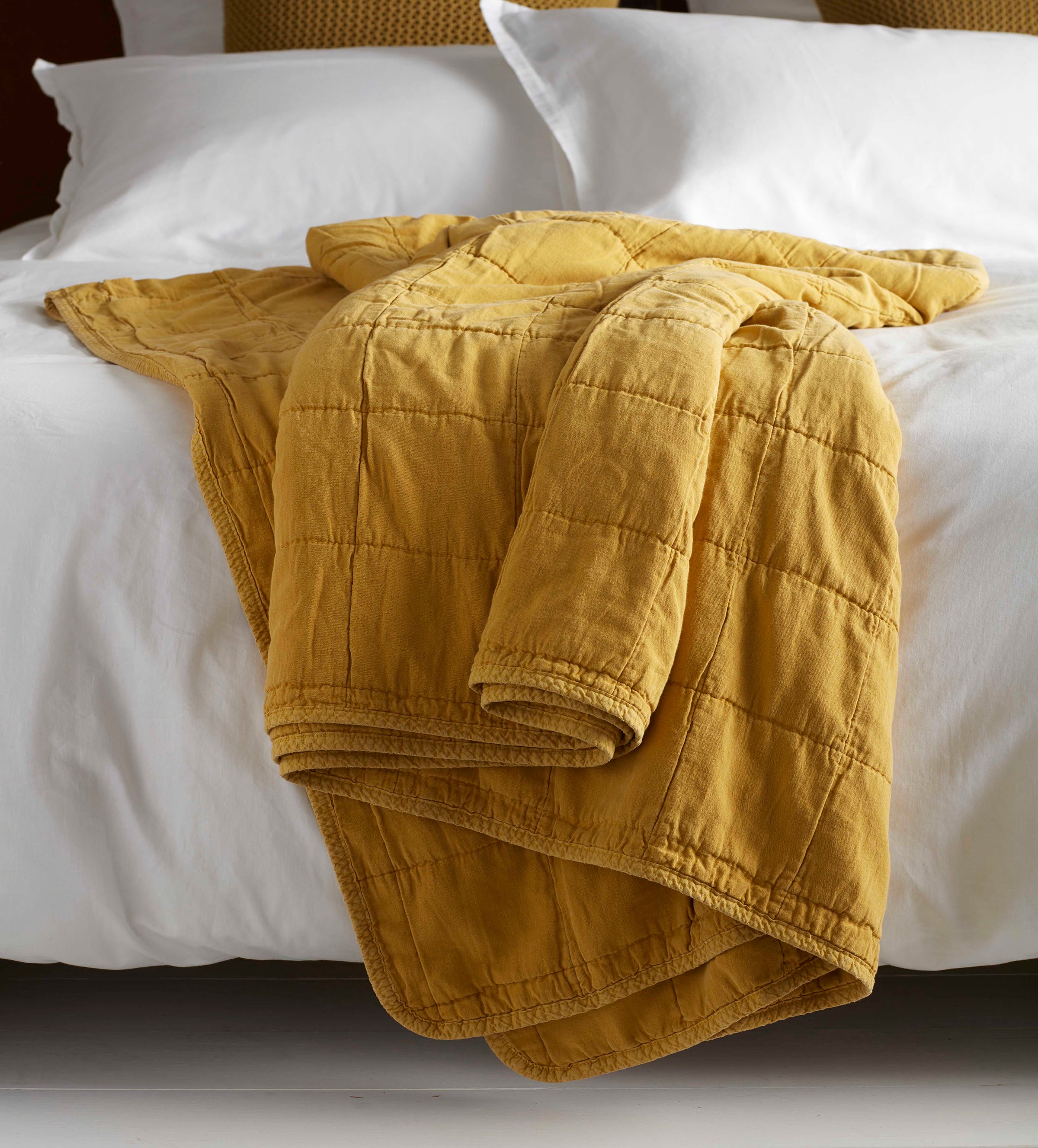 Chartreuse Finn 100% Cotton Quilted Throw | Secret Linen Store