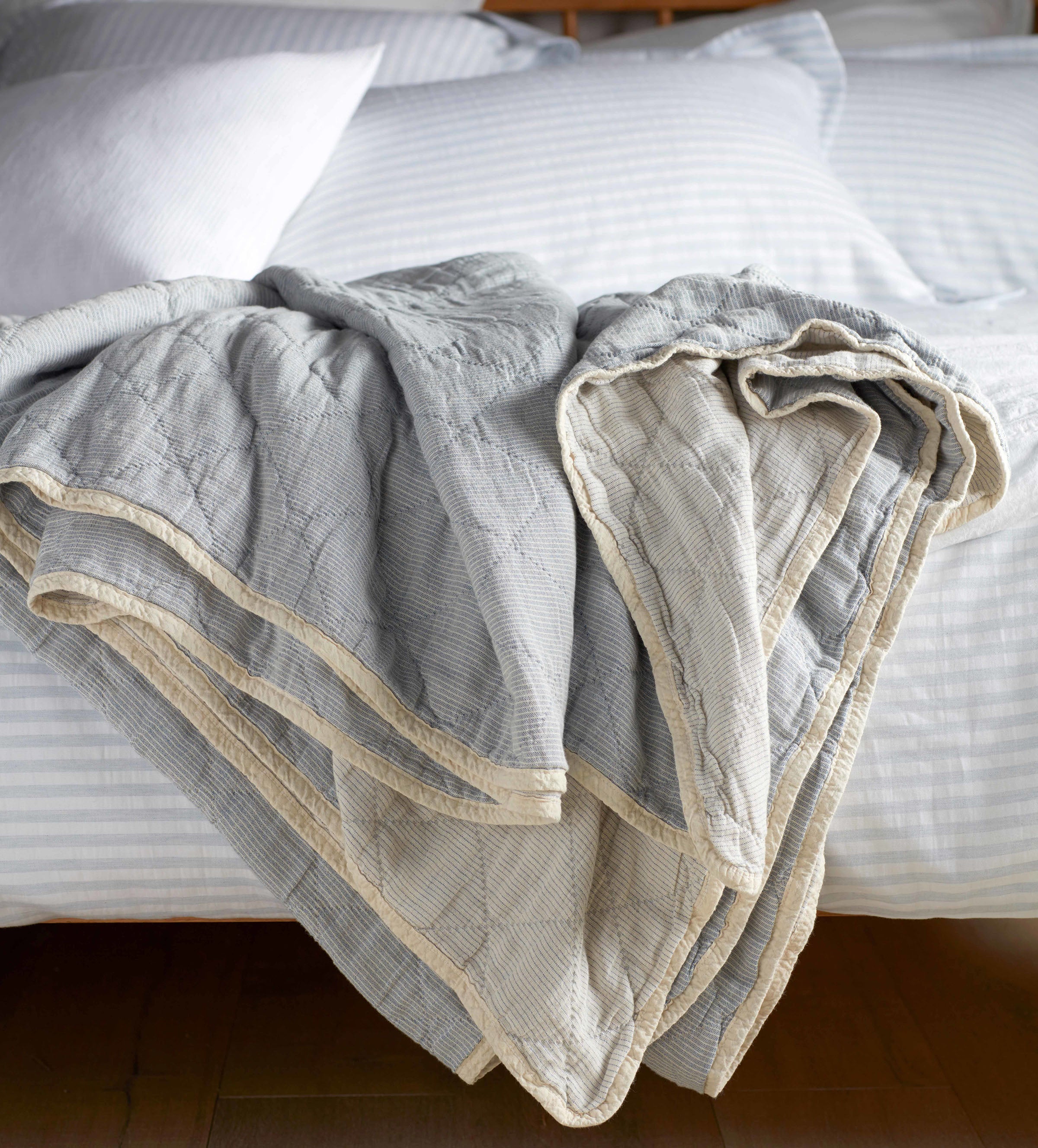 Lenny Blue Quilted Throw | Secret Linen Store